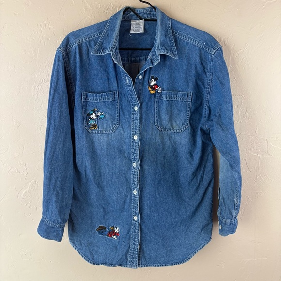 Disney | Tops | Disney Store Blue Denim Jeans Button Down Shirt Mickey ...